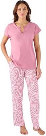 Damart Pyjama en Maille Jersey Pur Coton Femme Rose Imprim&eacute; Taille 42-44 (M)