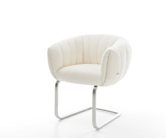 DELIFE Freischwinger Jada-Flex Boucl&eacute; Wei&szlig; Freischwinger flach Edelstahl Taschenfederkern, Esszimmerst&uuml;hle