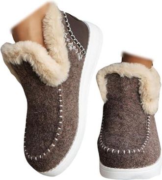 Generic Bottes de neige chaudes doubl&eacute;es de fourrure pour femme, bout rond, antid&eacute;rapantes, mocassins en daim avec doublure en peluche pelucheuse, doublure en