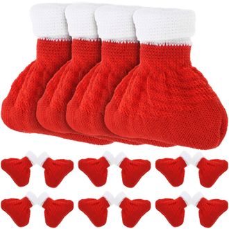 Lurrose Weihnachtliche Stuhlbeinsocken 16 St&uuml;ck Elastische Tischbeinabdeckungen aus Rotem Stoff rutschfeste M&ouml;belbodenschoner f&uuml;r Holzb&ouml;den Wiederverwendbar u