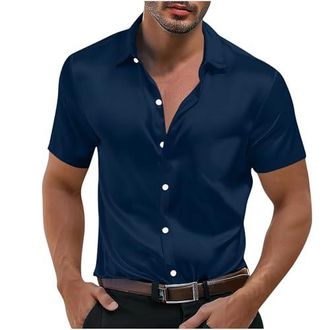 Generic Chemise &agrave; manches courtes pour homme - Chemise d&eacute;t&eacute; unie classique confortable et l&eacute;g&egrave;re - Col rabattu - Anti-plis - Respirante - D&eacute;contract&eacute;e - Bouto