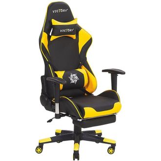 Beliani Beliani - B&uuml;rostuhl Schwarz/Gelb Kunstleder h&ouml;henverstellbar Gaming Stuhl drehbar mit Fu&szlig;st&uuml;tzen Modernes innovatives Design