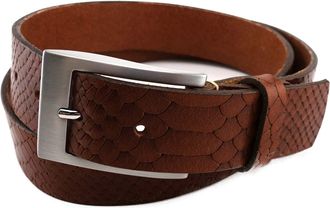 TigerTie hochwertiger Herren Wasserb&uuml;ffellederg&uuml;rtel (Vollleder) in braun mit Kroko-Optik, Schnalle in Silber, G&uuml;rtel ist k&uuml;rzbar - 35 mm breit, Bundweite 110 