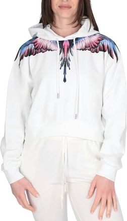 Marcelo Burlon Femme, Sweatshirts et sweats &agrave; capuche, Blanc, Taille: 40 FR Maglia Crop Cappuccio In Felpa