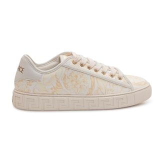 Versace Greca Printed Canvas Sneakers - - Shoes - Damen - Wei&szlig; - 36 EU