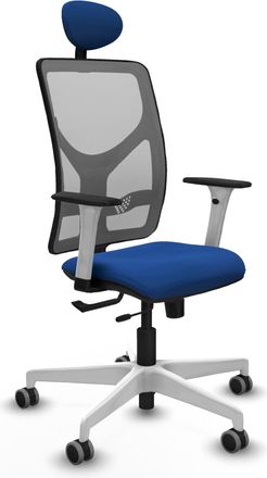 Piqueras y Crespo B&uuml;rostuhl mit wei&szlig;en und schwarzen Armlehnen, h&ouml;henverstellbare Lendenwirbelst&uuml;tze und festes Kopfteil, ausgestattet mit Syncro/Traslack. Grau/Blau