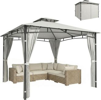 OUTSUNNY Tonnelle de jardin ext&eacute;rieur - Outsunny - cadre de toit r&eacute;tractable & double toit UV50+, imperm&eacute;able - 3x3m - cr&egrave;me