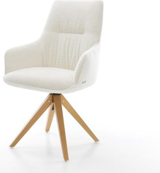 DELIFE Drehstuhl Zelia-Flex mit Armlehnen Boucl&eacute; Soft Beige Holzgestell kantig Natur 180&deg; drehbar Taschenfederkern, Esszimmerst&uuml;hle