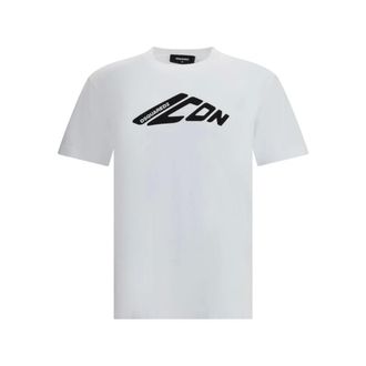 Dsquared2 Homme, Tops, Blanc, Taille: L Contrasting Logo Cotton T-Shirt