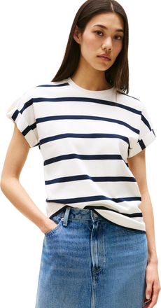 Tommy Hilfiger Damen T-Shirt Kurzarm Gold Button mit Rundhalsausschnitt, Mehrfarbig (Ivory Silk/Dark Night Navy STP), 3XL