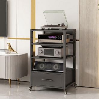 Generic HiFi Rack aus Holz & Stahl StereoKomponenten Rackschrank, Höhenverstellbarer Mediena Ufbewahrungssch Rank, für Heimkino Schlafzimmer Büro Wohnzimmer(B