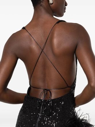 Atu Body Couture Maxikleid mit Pailletten und Federn - Schwarz