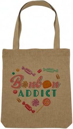 Fabulous Sac Shopping Tote Bag Aspect Lin - Bonbon Addict Chocolat Sucette Sucrerie - Sac de Courses Toile Epaisse 360g Beige Naturel Cabas Port&eacute; Epaule Solide