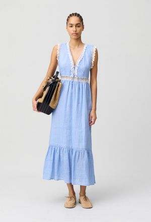 Claudie Pierlot Robe longue ray&eacute;e dentelle