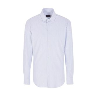 Giorgio Armani Gestreiftes Slim Fit Hemd aus Baumwoll-Jersey - - Shirts - Herren - Wei&szlig; - XL