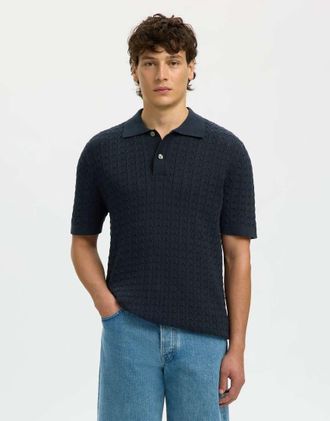 Selected Polo en maille - Bleu capitaine-Gris