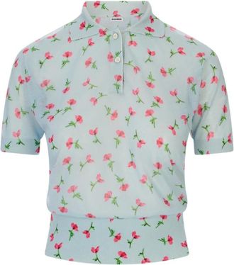 Jil Sander Femme, Tops, Bleu, Taille: 44 FR Polo Fleuri