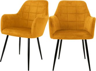 ML Design Ecd Germany Set Di 2 Sedie Sala Da Pranzo Con Schienale E Braccioli Ocra Giallo Senape Poltrone Soggiorno Cucina Con Rivestimento In Velluto E Gambe I