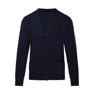 Ralph Lauren Cardigan en laine et cachemire torsad&eacute; - Homme - Pulls - Bleu - Taille: L