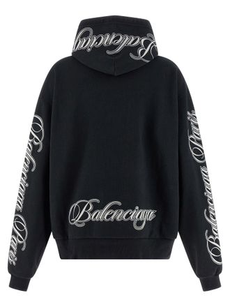 Balenciaga Cursive Embroidered Hoodie - Black