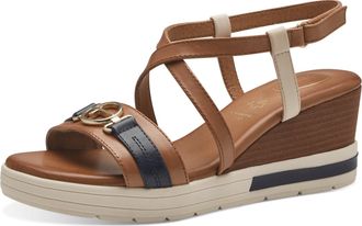 Tamaris Comfort Damen Sandalen mit Keilabsatz aus Leder Bequem, Mehrfarbig (Nut Comb), 41 EU