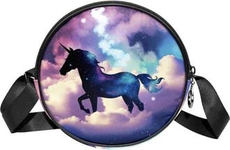 Generic Sac &agrave; bandouli&egrave;re rond pour femme, silhouette de licorne, petit sac &agrave; dos &agrave; bandouli&egrave;re avec fermeture &eacute;clair, bretelles r&eacute;glables, sac &agrave; main rond d&eacute;