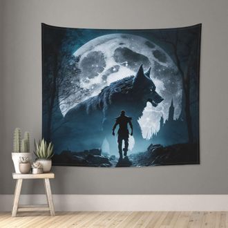 Generic Tapisserie Hochwertige Wandbehang Gro&szlig; Wandtuch F&uuml;r Wohnzimmer Schlafsaal Party Vollmond Werwolf Nacht Wolf Dunkelheit 150x230cm