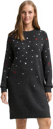 Tom Tailor Damen 1049246 Mini-Kleid mit Herz-Stickerei, 39414-Grey White Dots and Hearts, XL
