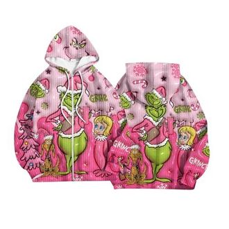 Generic Le Grinch Sweat Femme A Capuche Costume The Femmes Noel Hiver Polaire Sweatshirts Pyjama Chaud Pulls Noël Sweet Plaid Oversize Deguisement Pull De Vêt