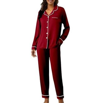 Generic Ensembles De Pyjama Femme Manches Longues Col en V Boutonn&eacute; Grande Taille Imprim&eacute; &agrave; Pois Coton Pyjama Pantalon Automne Et Hiver Respirant Doux V&ecirc;Temen