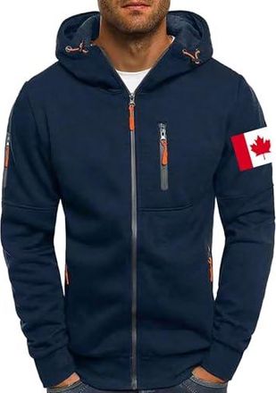 Generic Sweat à capuche zippé pour homme, imprimé drapeau du Canada, sweatshirts amples à manches longues avec cordon de serrage, poches avant, vêtements dext
