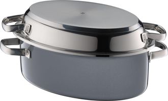 WMF Fusiontec Mineral Multi-Bräter, Kratzfest, Einfache Reinigung, Backofengeeignet (Platinum mit Multifunktionsdeckel)