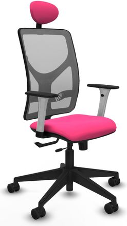 Piqueras y Crespo Drehstuhl mit wei&szlig;en und schwarzen Armlehnen, h&ouml;henverstellbarer Lendenwirbelst&uuml;tze und festem Kopfteil, ausgestattet mit Syncro/Traslack. Grau/Rosa