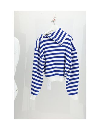Celine Womens High Neck Sweater White-Royal Blue Cotton White/royal