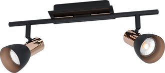 Eglo LED Deckenleuchte Barnham, 2 flammige Deckenlampe, Deckenstrahler aus Metall, Wohnzimmerlampe in Schwarz und Kupfer, Flurlampe, Spots inkl. GU10 Leuch