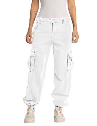 Replay Damen Cargo-Hose mit Stretch, Optical White 001 (Weiß), 29