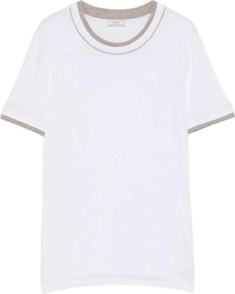 PESERICO Femme, Tops, Blanc, Taille: 44 FR T-shirt en coton micro-c&ocirc;tel&eacute;