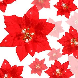 WILLBOND 36 Pi&egrave;ces Sifflet Festivus Nouvelles Fleurs Artificielles Paillettes de No&euml;l Mariage Poinsettia de Paillettes Ornements darbre de No&euml;l, 3/4/6 Pouces(R