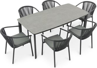 IDIMEX Gartenmöbel Set TAVOLO mit 6 Stühlen und Tisch, anthrazit - 180x90 cm Gartentisch mit Keramik- Platte, Outdoor Essgruppe, Stühle mit Rope Bespannung, 