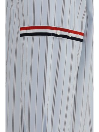 Thom Browne Mens Shirt Fine-Striped Grosgrain Poplin Medium Grey Cotton