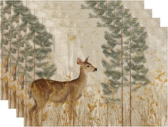 Generic Platzsets mit Hirsch und Kiefern, rustikaler Naturstil, Platzsets f&uuml;r den Esstisch, Herbsturlaub, rutschfest, waschbar, f&uuml;r Innen- und Au&szlig;enbereich, K