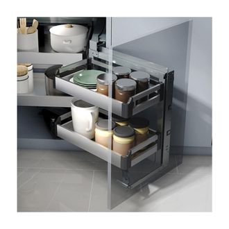 Generic Eckregal Mit 2 Ebenen Und 4 K&ouml;rben, Ausziehbarer Edelstahlkorb, Soft-Close-Funktion, Wahlweise Links Oder Rechts Zu &Ouml;ffnen(Open to The Right)