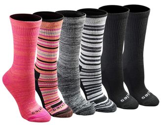 Dickies Damen Dri-Tech Feuchtigkeitsregulierende Crew-Socken Multipack, Streifen (6 Paar), 5-7