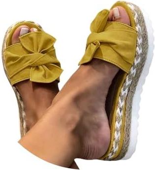 Generic Sandales compens&eacute;es pour femme - Espadrilles &agrave; bout ouvert - Sandales &agrave; talon compens&eacute; confortables - Chaussures &eacute;paisses &agrave; enfiler avec noeud &agrave; bout 
