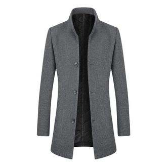 AlltheMen Herren Wintermantel Wollmantel Lang Slim Fit Herrenmantel mit Stehkragen Business Coat für Winter Verdickt Grau XXL