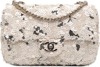 Chanel 2011 Mini Rectangular Classic Canvas Sequin Single Flap shoulder bag - Wei&szlig;