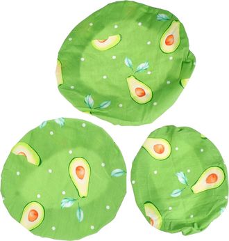 Hemoton 3Er Set Wiederverwendbare Abdeckhauben Für Lebensmittel Aus Baumwolle Mit Gummizug - Frischhaltehauben in Avocado-Design Für Schüsseln Und Teller - Ma
