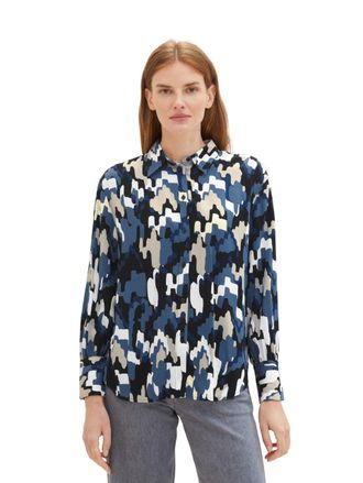 Tom Tailor Damen Loose Fit Bluse mit Muster, black big texture design, 40