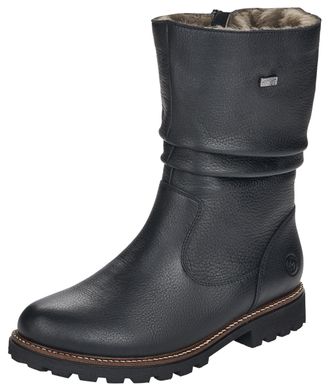 Remonte Winterstiefel REMONTE, Damen, Gr. 37, schwarz, Leder, unifarben, Schuhe Winterstiefel, Blockabsatz, Winterboots mit Falten am slouchy Schaft, schmale 