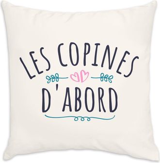 Fabulous Kissen aus Samt, wei&szlig;, Motiv: Les Copines premier Amies Potes - 40 x 40 cm - samtige Haptik - Bezug und Kissen inklusive